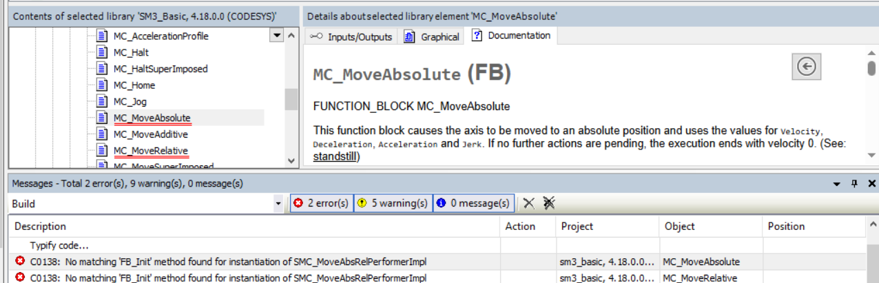 CODESYS Forge - CODESYS Forge / Talk / Motion 🇬🇧: MC_MoveAbsolute: C0138: No matching 'FB_Init ...
